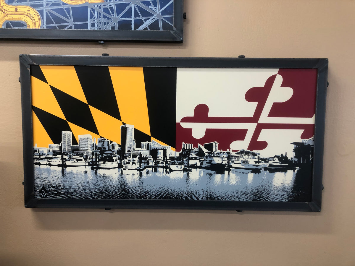 Baltimore Skyline Maryland Flag Steel Frame Wall Art — Chesapeake Billiards